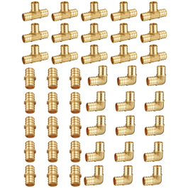 45pc 1/2" PEX Fitting Combo Set w/ 15pc Each Elbow, Tee, Coupling Pex ...
