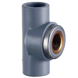 1 in. PVC SCH-80 Female Threaded Tee w/Brass Thread Connection NSF ASTM ...