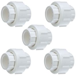 5-Pk 1/2 in. PVC SCH-40 Unions Threaded-Type w/ EPDM O-Ring FIPT x FIPT ...
